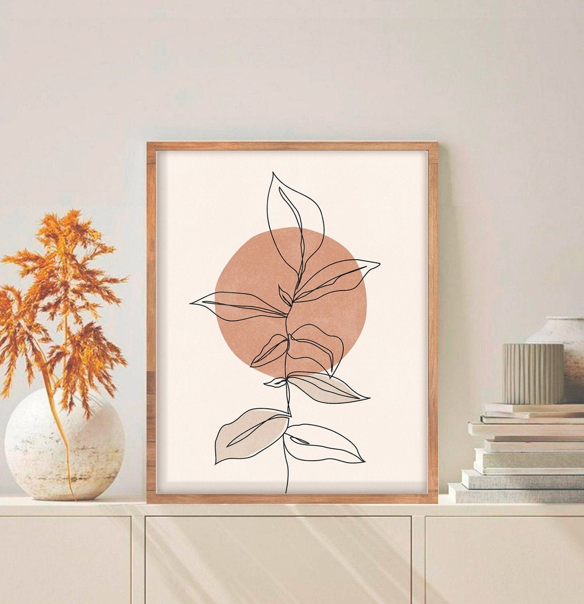 Abstract Botanical Line Art Print, Beige Leaves, Minimalist Home Decor ...