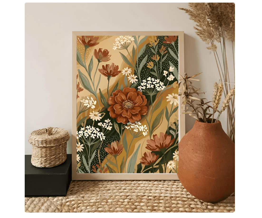 Abstract Botanical Poster Earthy Wildflower Wall Art Boho Autumn Floral ...
