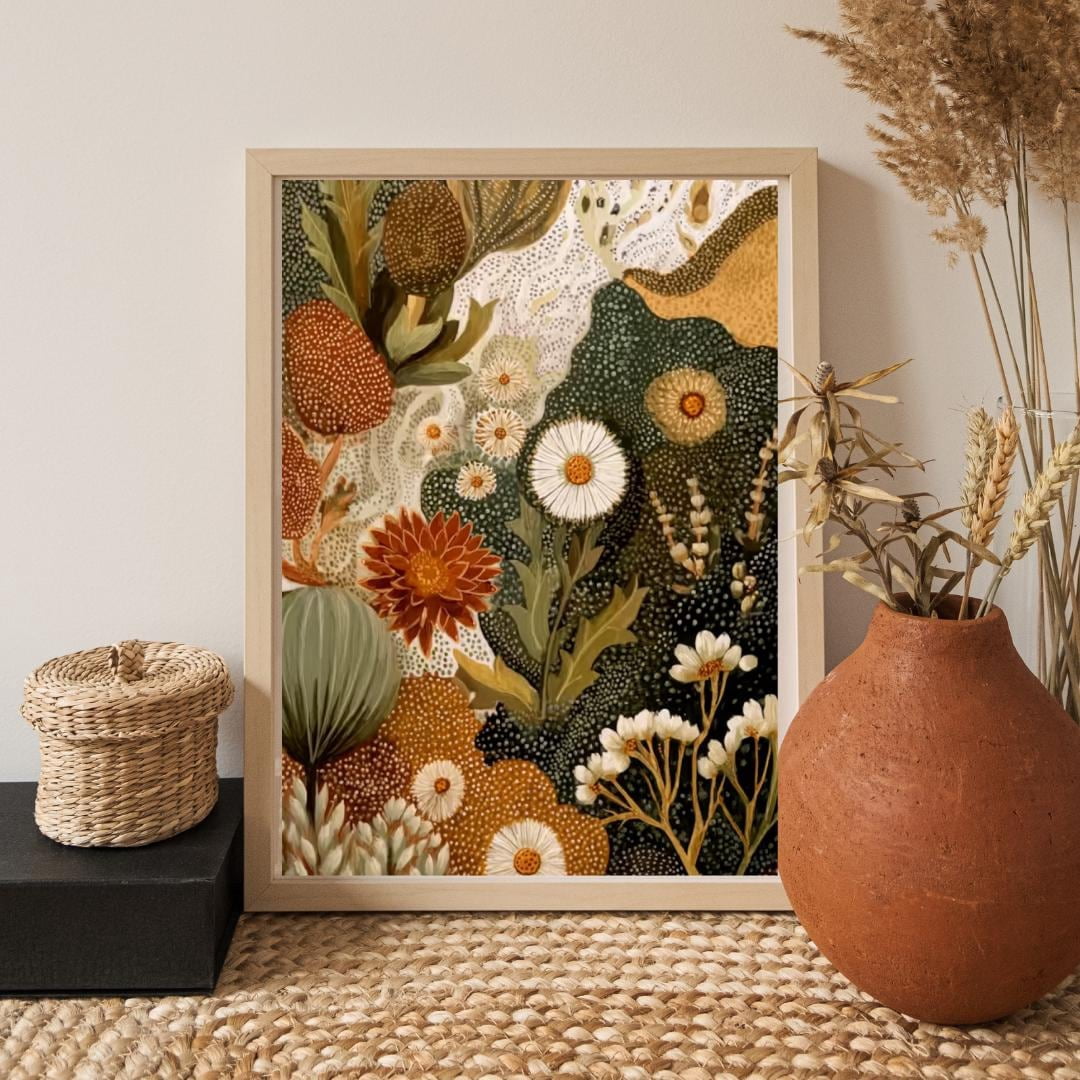 Abstract Botanical Poster Earthy Wildflower Wall Art Boho Home Decor ...