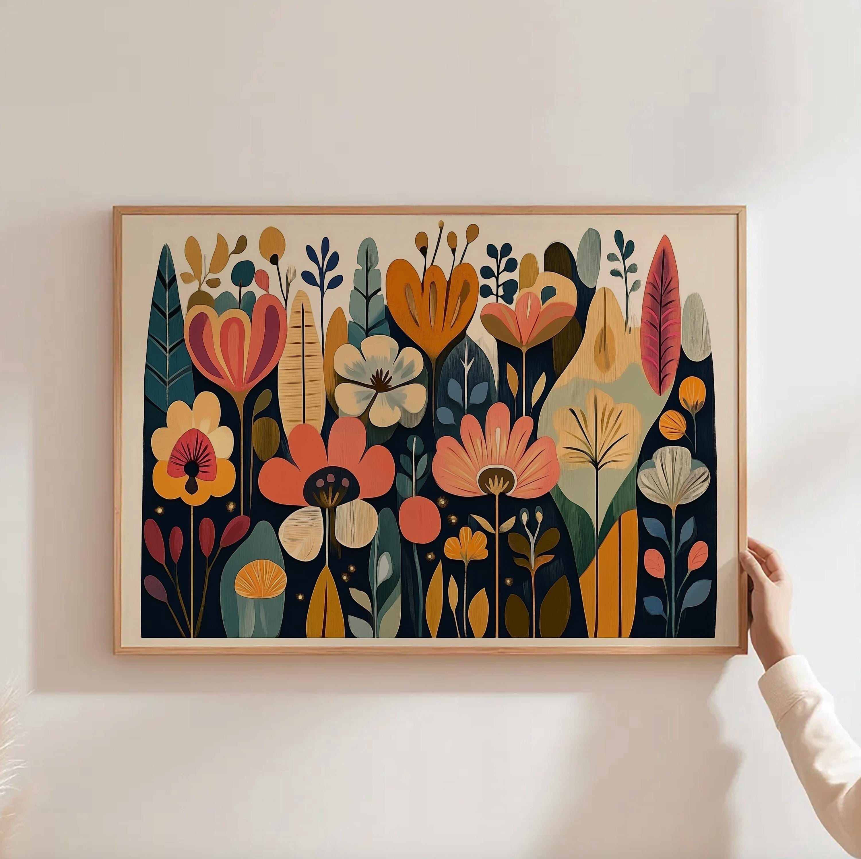 Abstract Botanical Poster Floral Art Mid Century Flower Wall Art ...