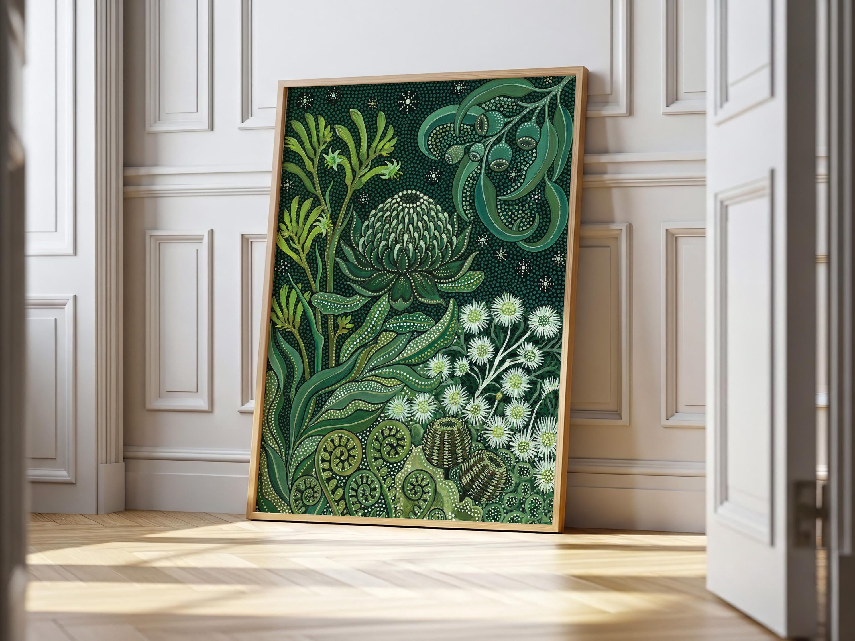 Abstract Botanical Poster Green Tropical Wildflower Art Boho Kusama ...