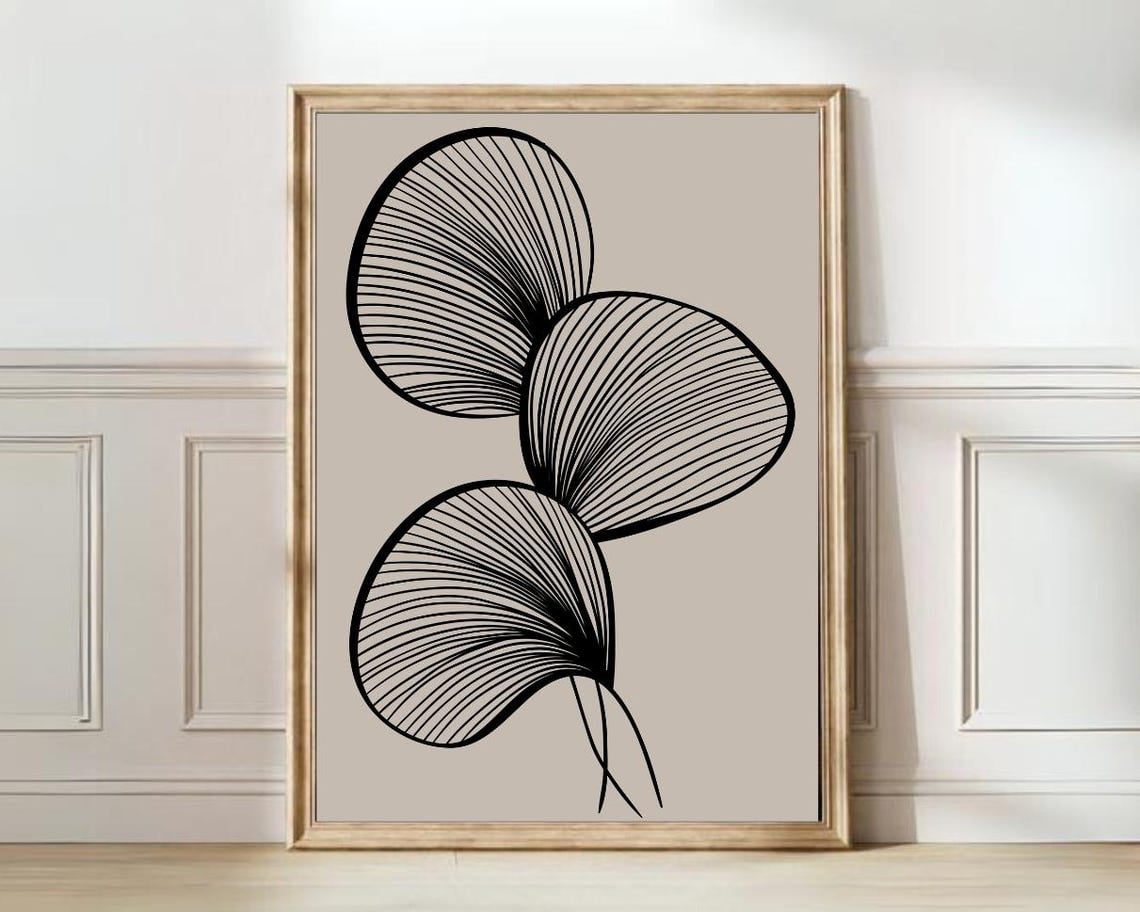 Abstract Botanical Print Black Beige Petal Print Modern Gallery Wall ...