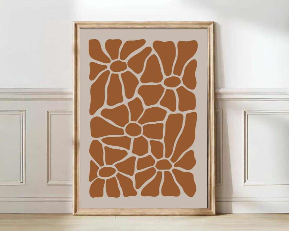 Abstract Botanical Print Burnt Orange Large Abstract Print Mid Century ...
