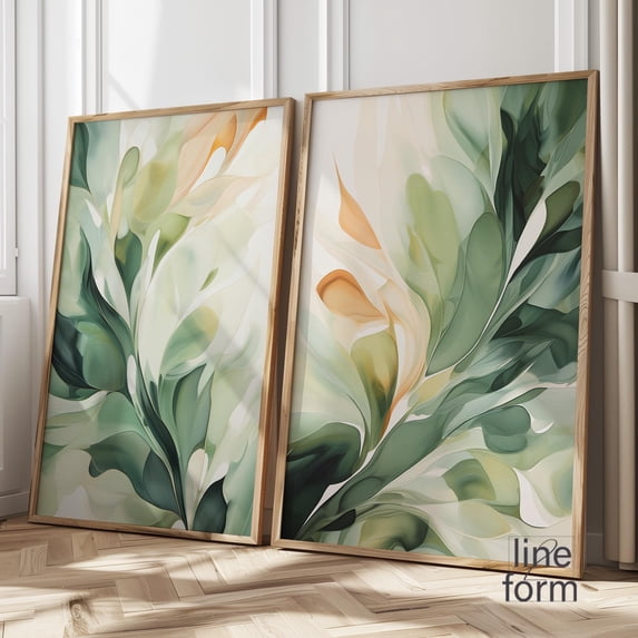 Abstract Botanical Print Sage & Emerald Green Modern Art Office Wall ...