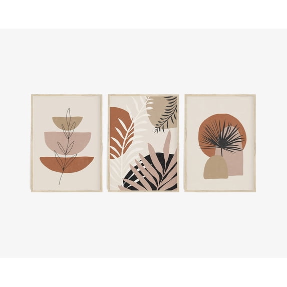 Abstract Botanical Prints Boho Shapes Tropical Leaves Terracotta Pink ...