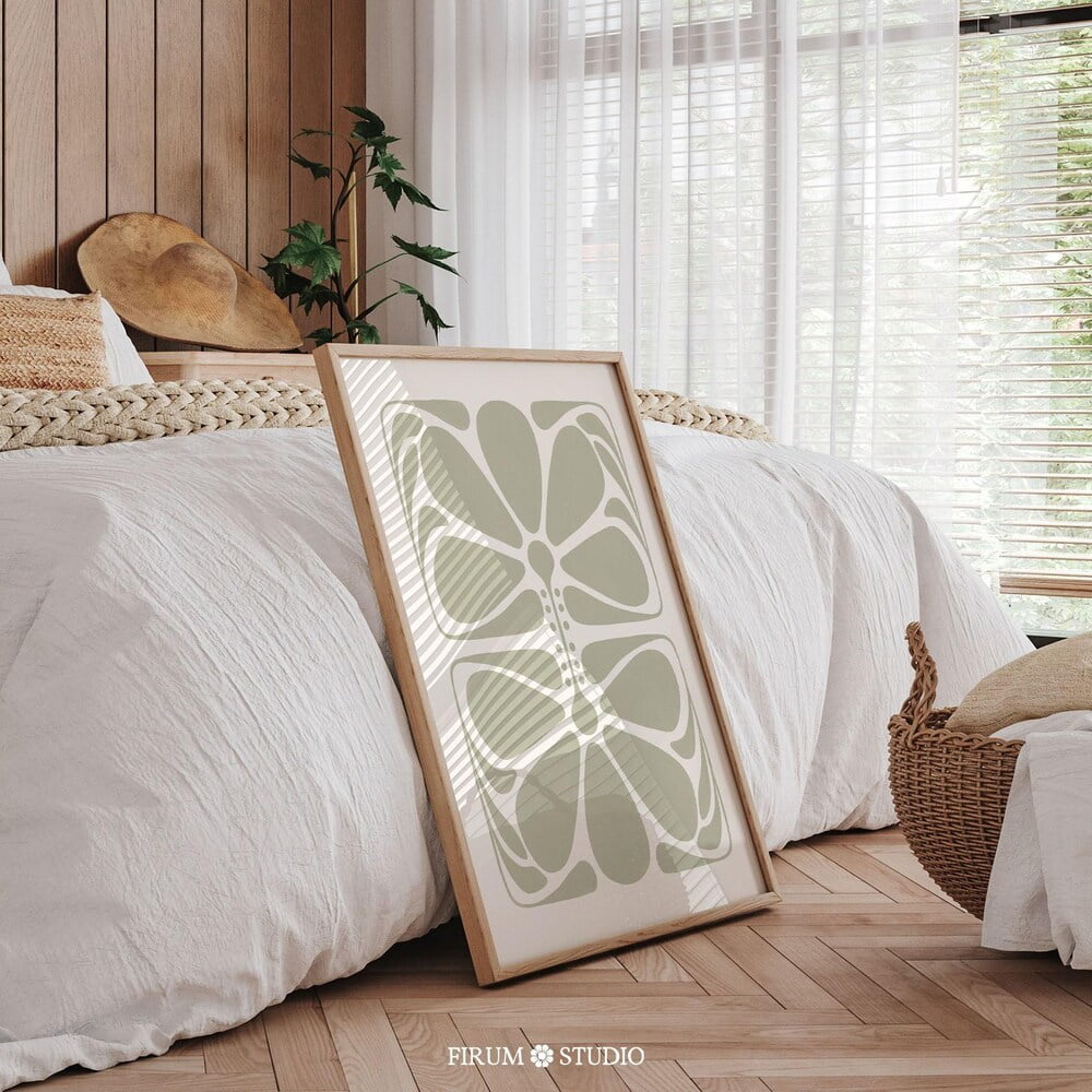 Abstract Botanical Sage Green Art Print, Modern Cottagecore Muted Green ...