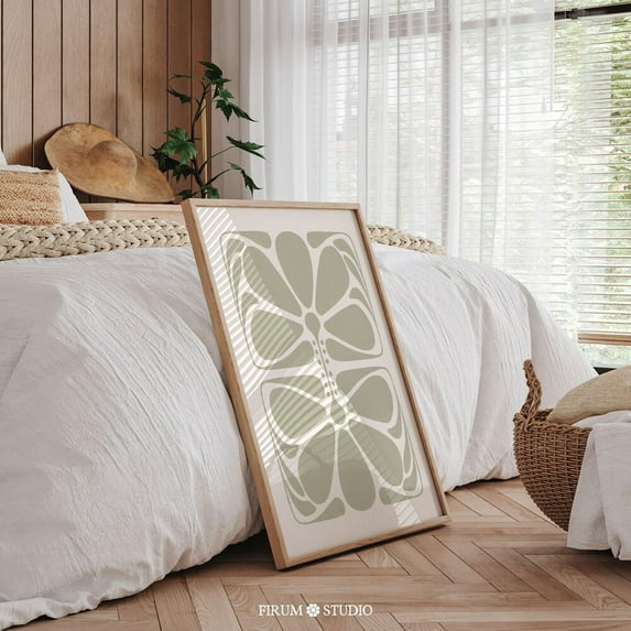 Abstract Botanical Sage Green Art Print, Modern Cottagecore Muted Green ...