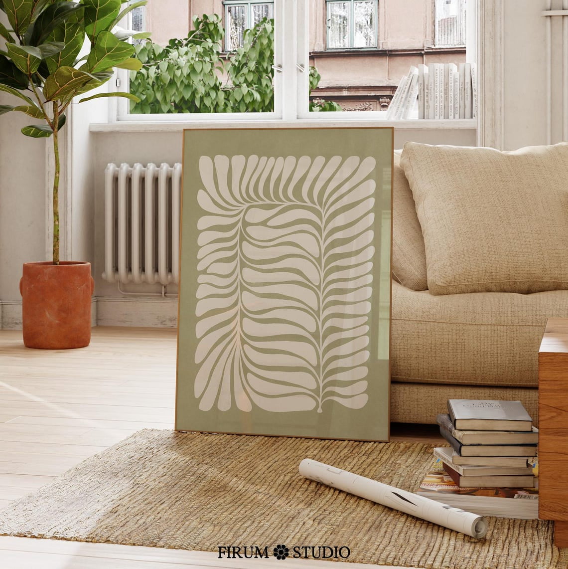 Abstract Botanical Sage Green Decor, Printable Large Abstract Print ...