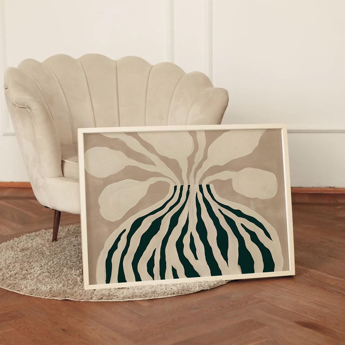 Abstract Botanical Vase Neutral Minimalist Green Striped Modern Decor ...
