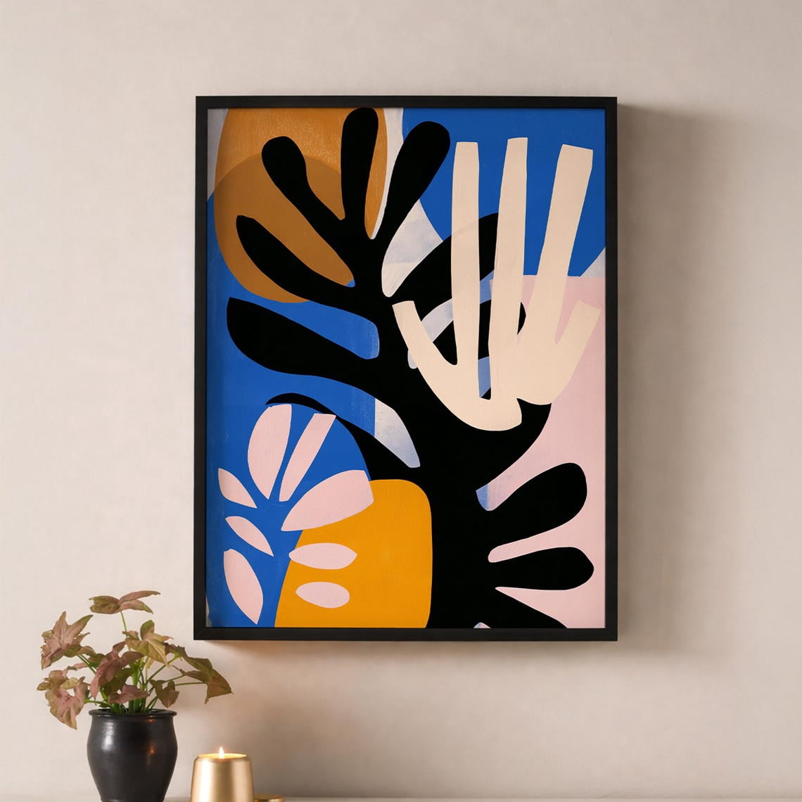 Abstract Botanical Wall Art Modern Leaf Shapes In Blue Black Warm ...