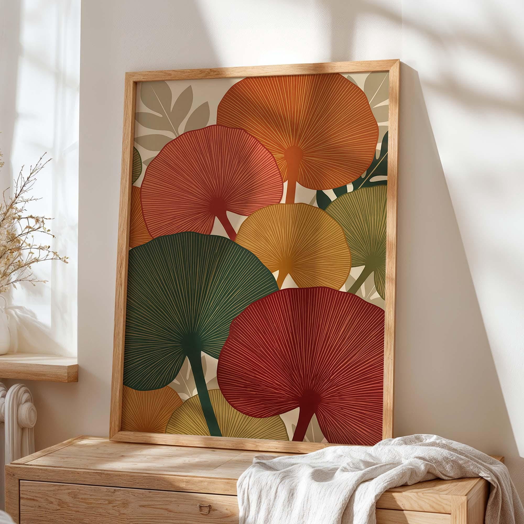 Abstract Botanical Wall Art Print Boho Fan Palm Leaf Poster Terracotta ...