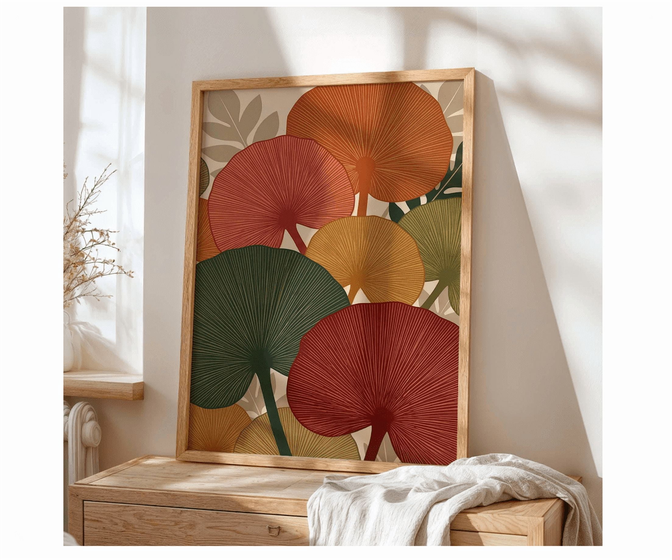 Abstract Botanical Wall Art Print Boho Fan Palm Leaf Poster Terracotta ...