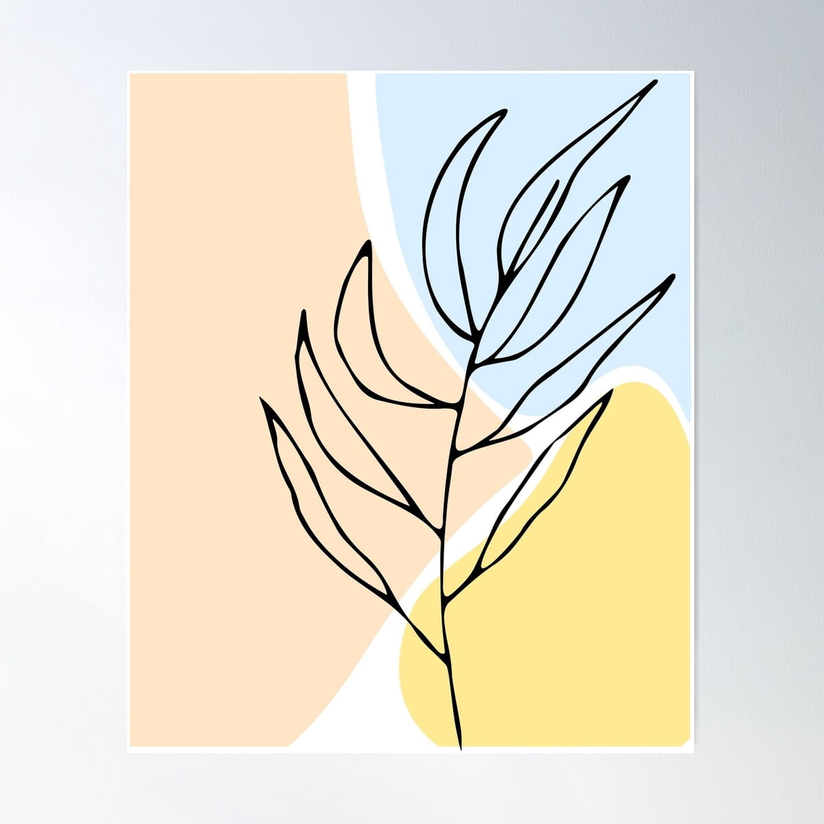 Abstract Botany Modern Leaves Yellow And Blue Poster Wall Art Modern ...
