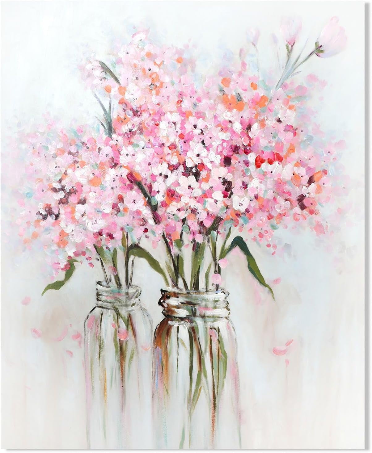 Abstract Bouquet Canvas Wall Art: Pink Flower in Vase Artwork Hand ...