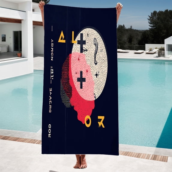 Abstract Brain Design Beach Towel - Unique Circular Pattern with Red ...