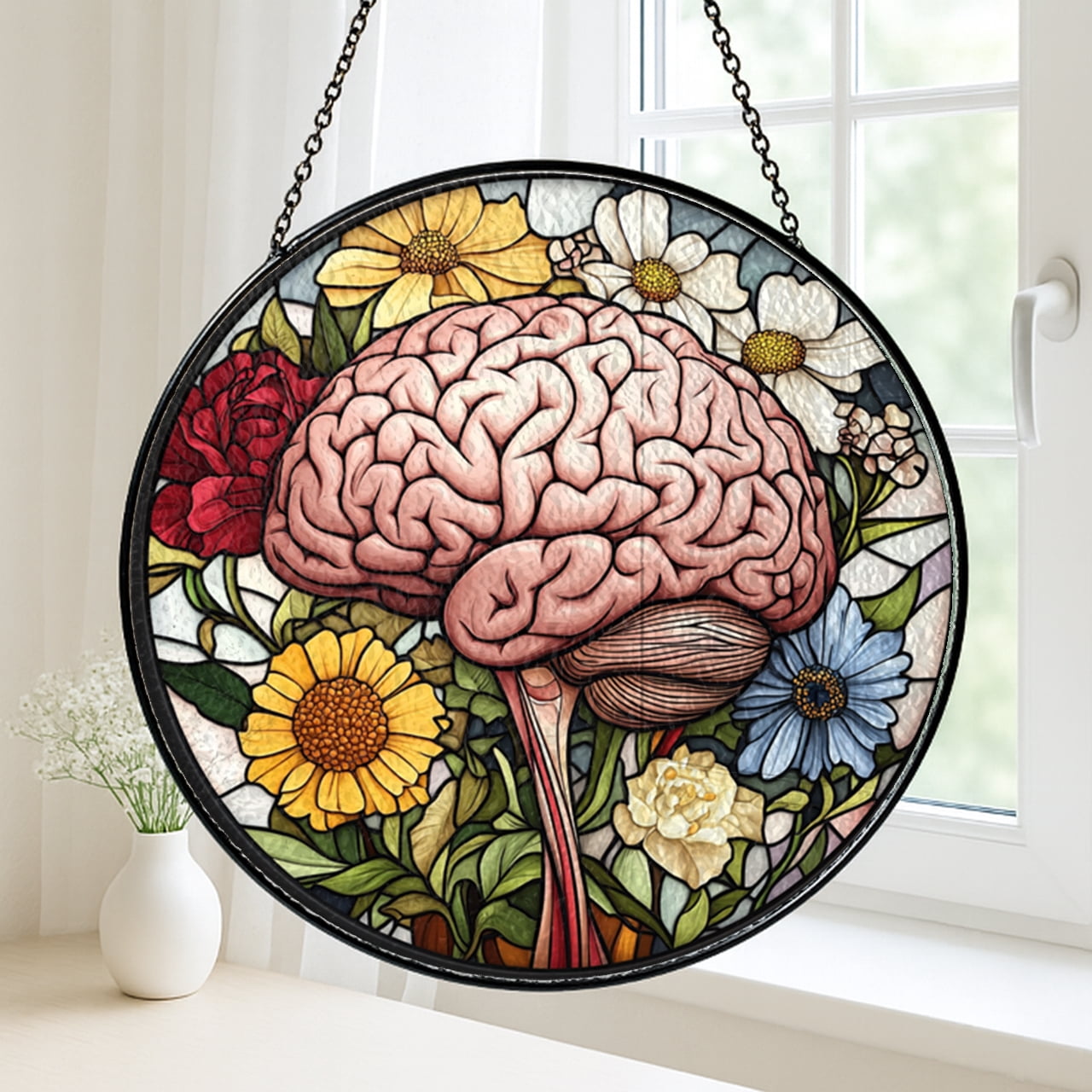 Abstract Brain Flower Glass Style Window Hanging – Artistic Home ...