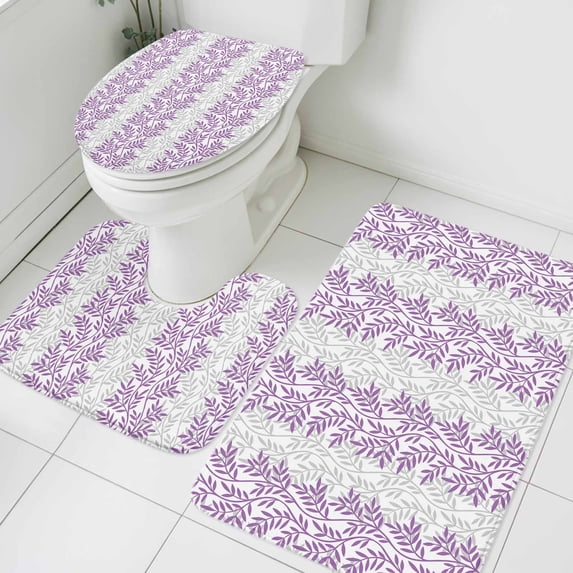 Abstract Branch Bathroom Rugs Set Gray and Purple Gradient Non Slip ...
