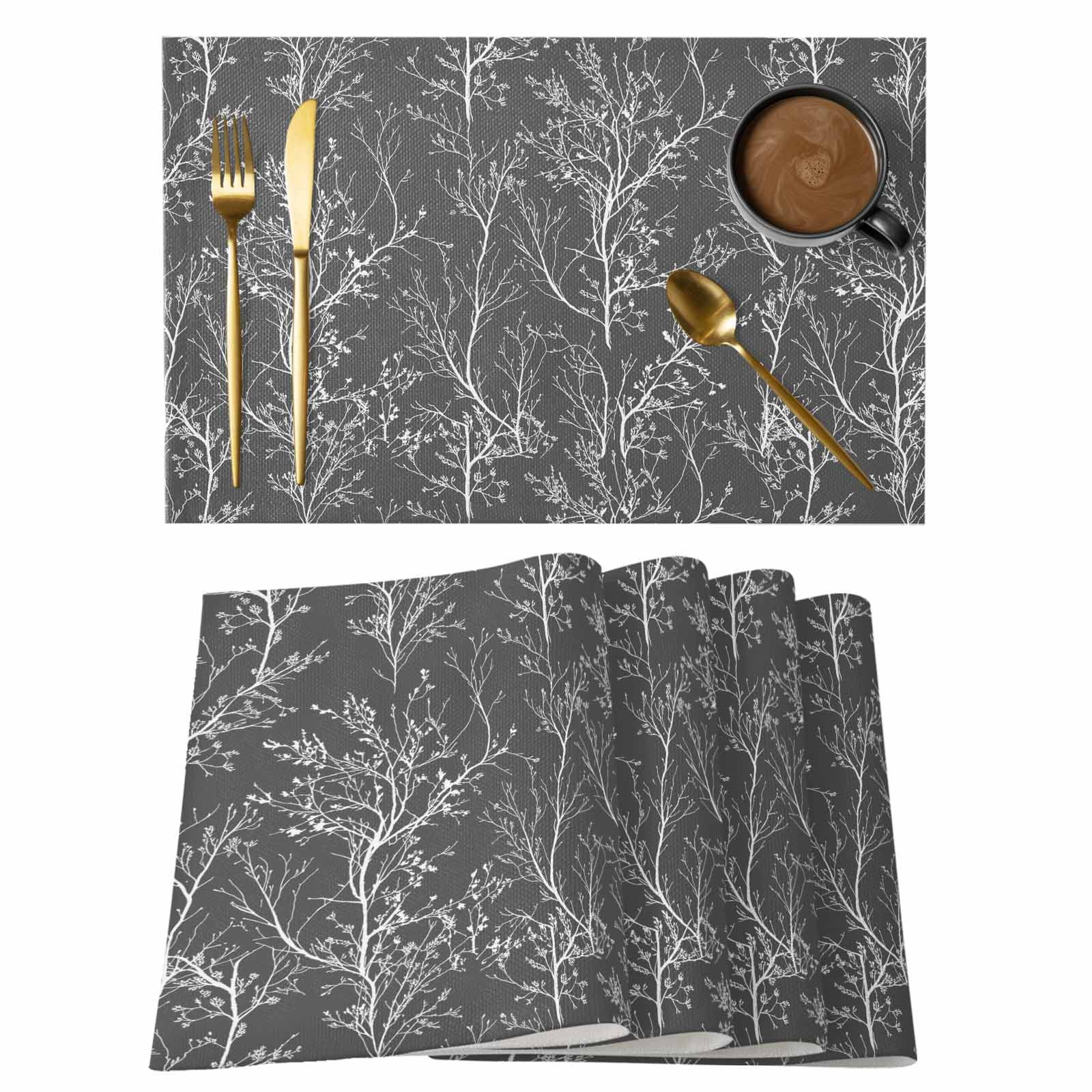 Abstract Branches on Black Placemats Set of 6,Wipeable Washable Table ...