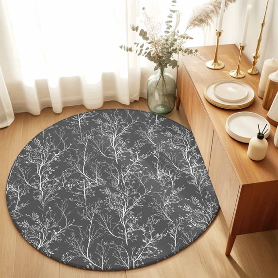 Abstract Branches on Black Round Area Rug 3ft,Living Room Rug Non-Slip ...