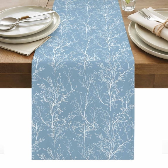 Abstract Branches Sky Blue Table Runner 13x48in Non-Slip Cotton Linen ...