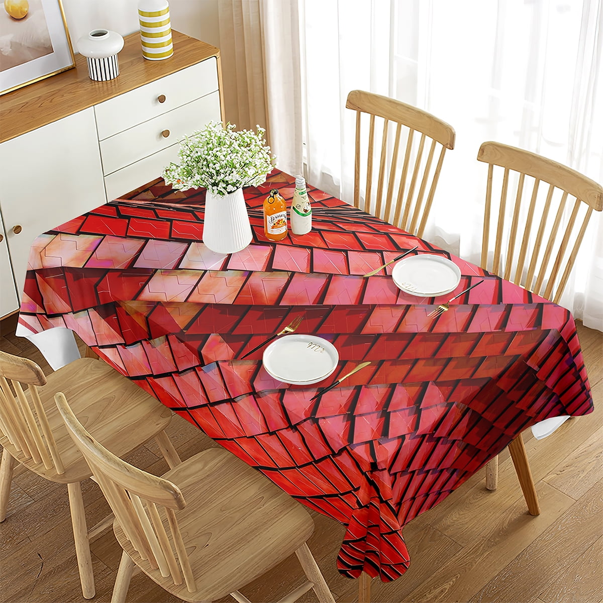 Abstract Bright Tablecloth Psychedelic Art Colorful Border Print Easy ...