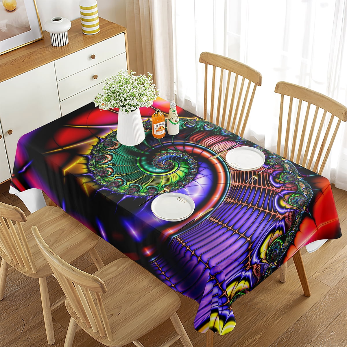 Abstract Bright Tablecloth Psychedelic Art Colorful Border Print Easy ...