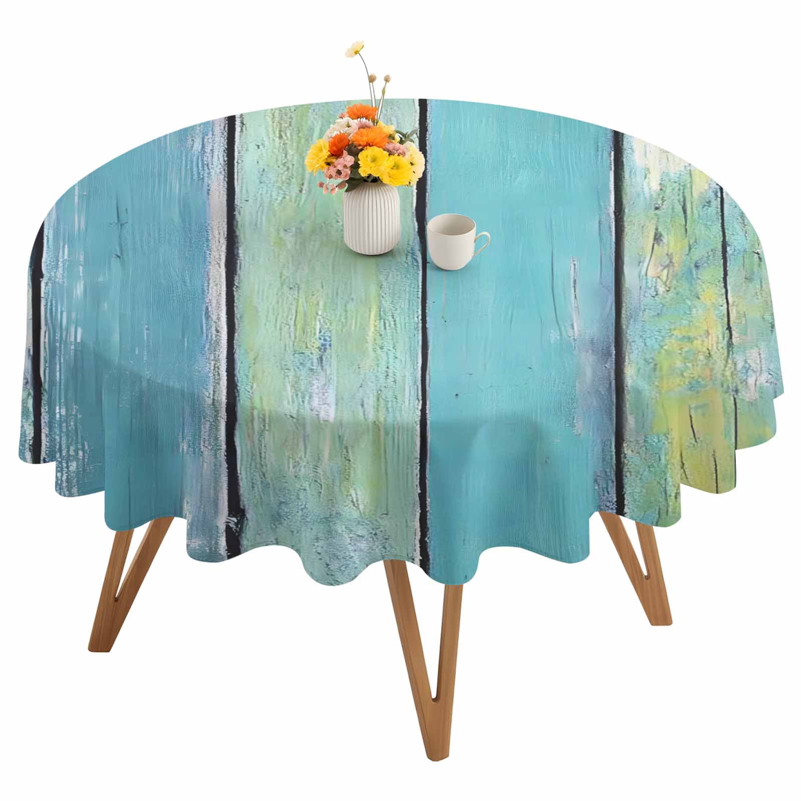 Abstract Broad Round Tablecloth 54 inches Vintage Blue Wood Grain ...