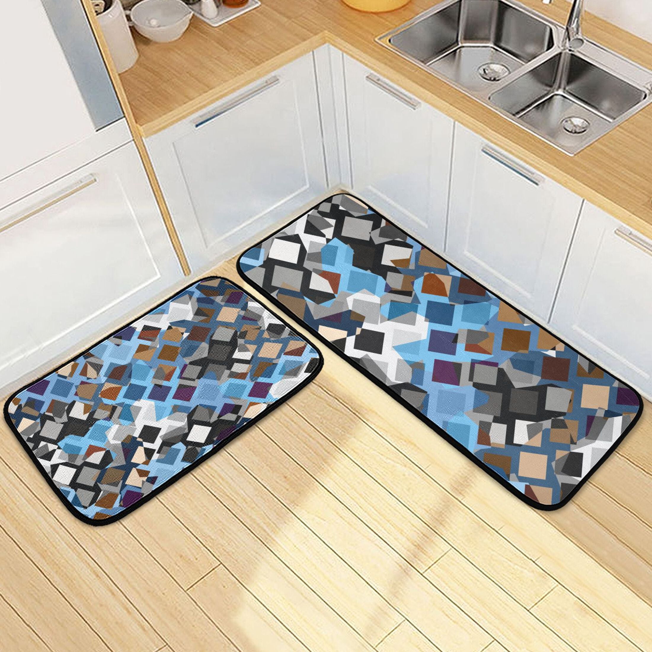 Abstract Broken Glass Kitchen Rugs Set of 2 Non Slip Floor Foam Mat ...