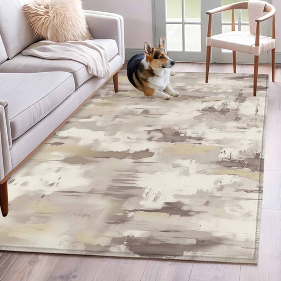 Abstract Brown Area Rug 3x5 FT, Non Slip Entryway Bedside Carpet, Retro ...