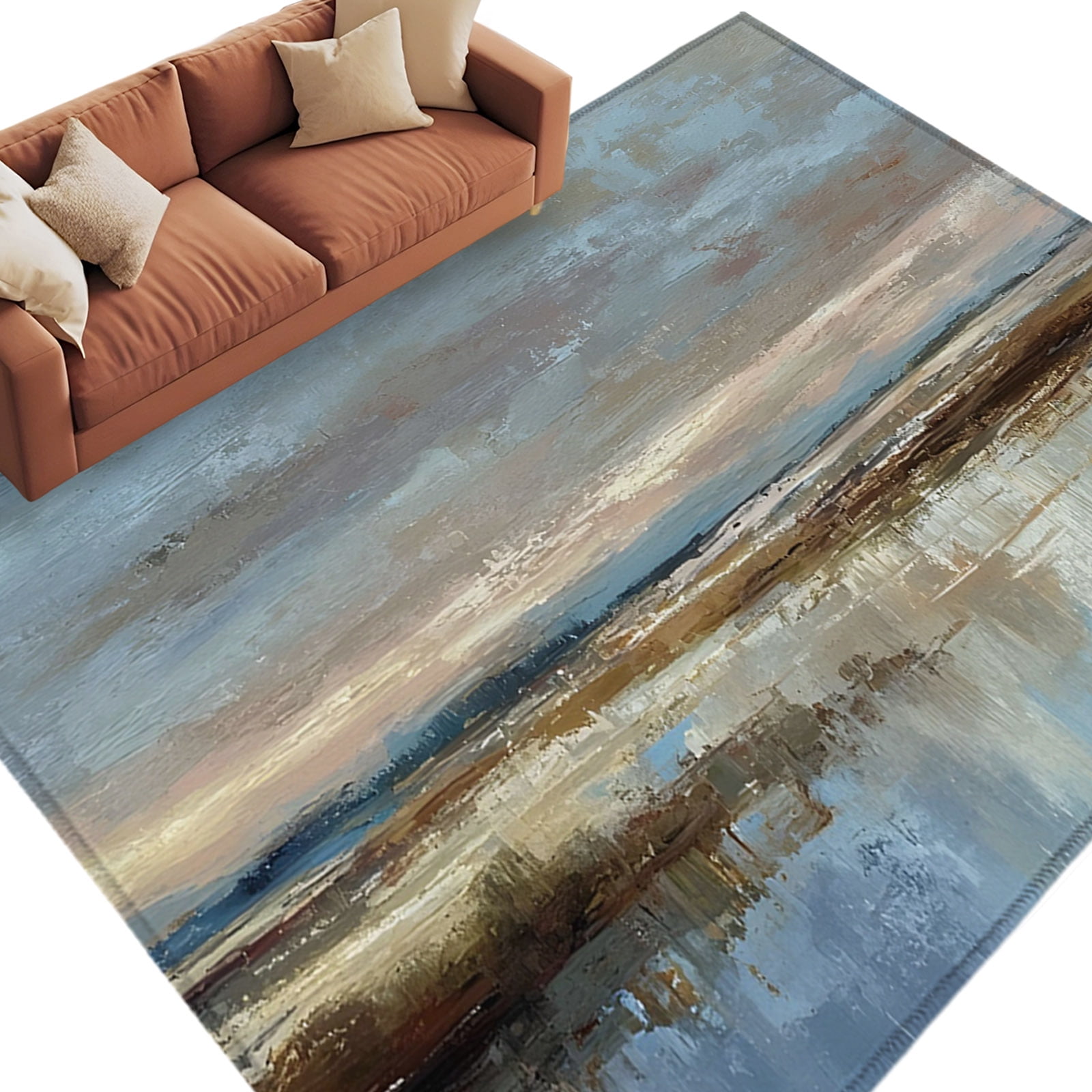Abstract Brown Area Rug 8x10 Washable Rug Non Slip Winter Geometric ...
