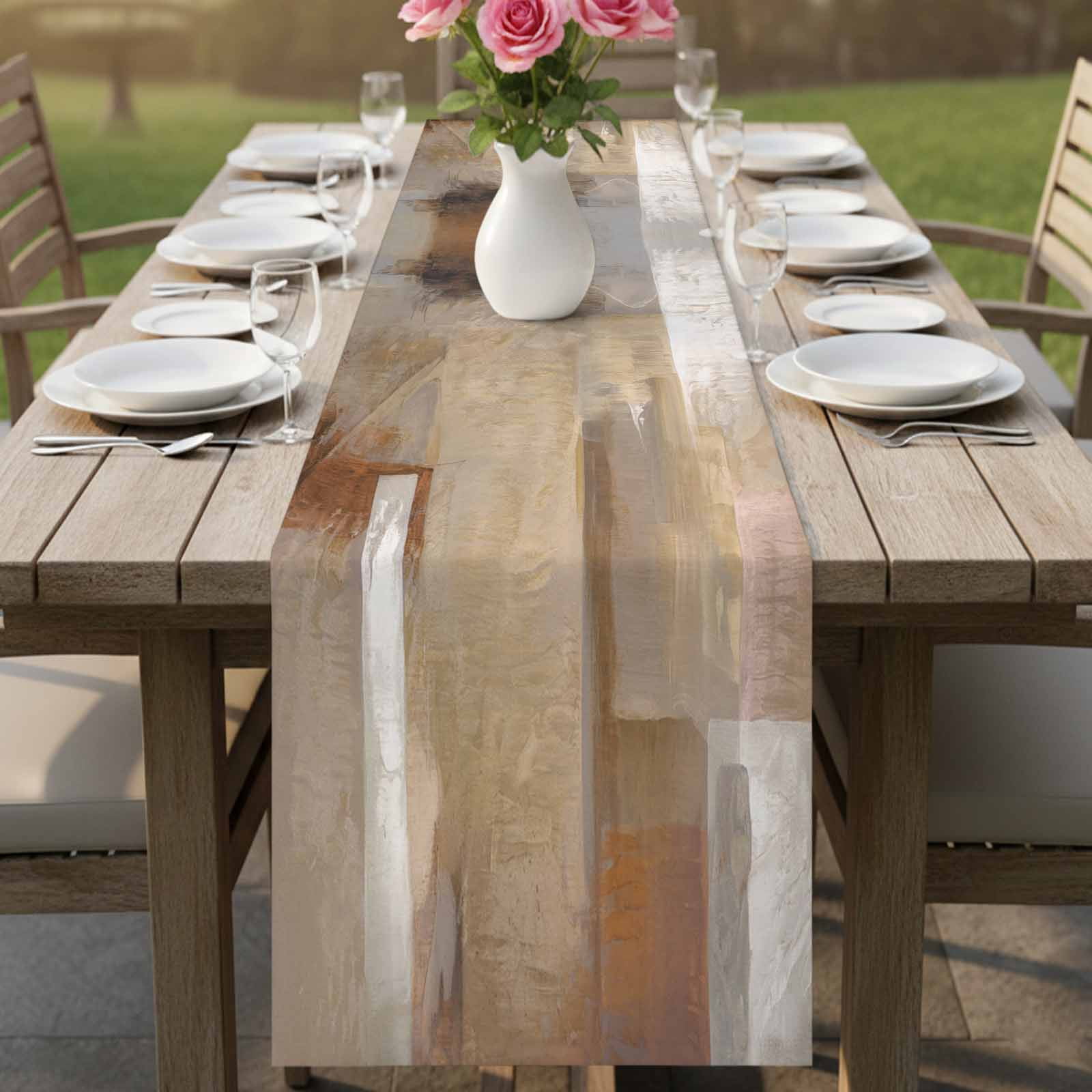 Abstract Brown Art Geometric Graffiti Table Runner 90 Inches Long ...