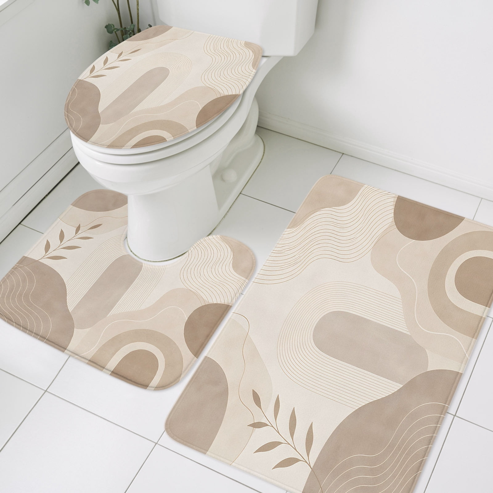 Abstract Brown Bathroom Rugs Set Boho Botanical Rustic Branch Aesthetic ...