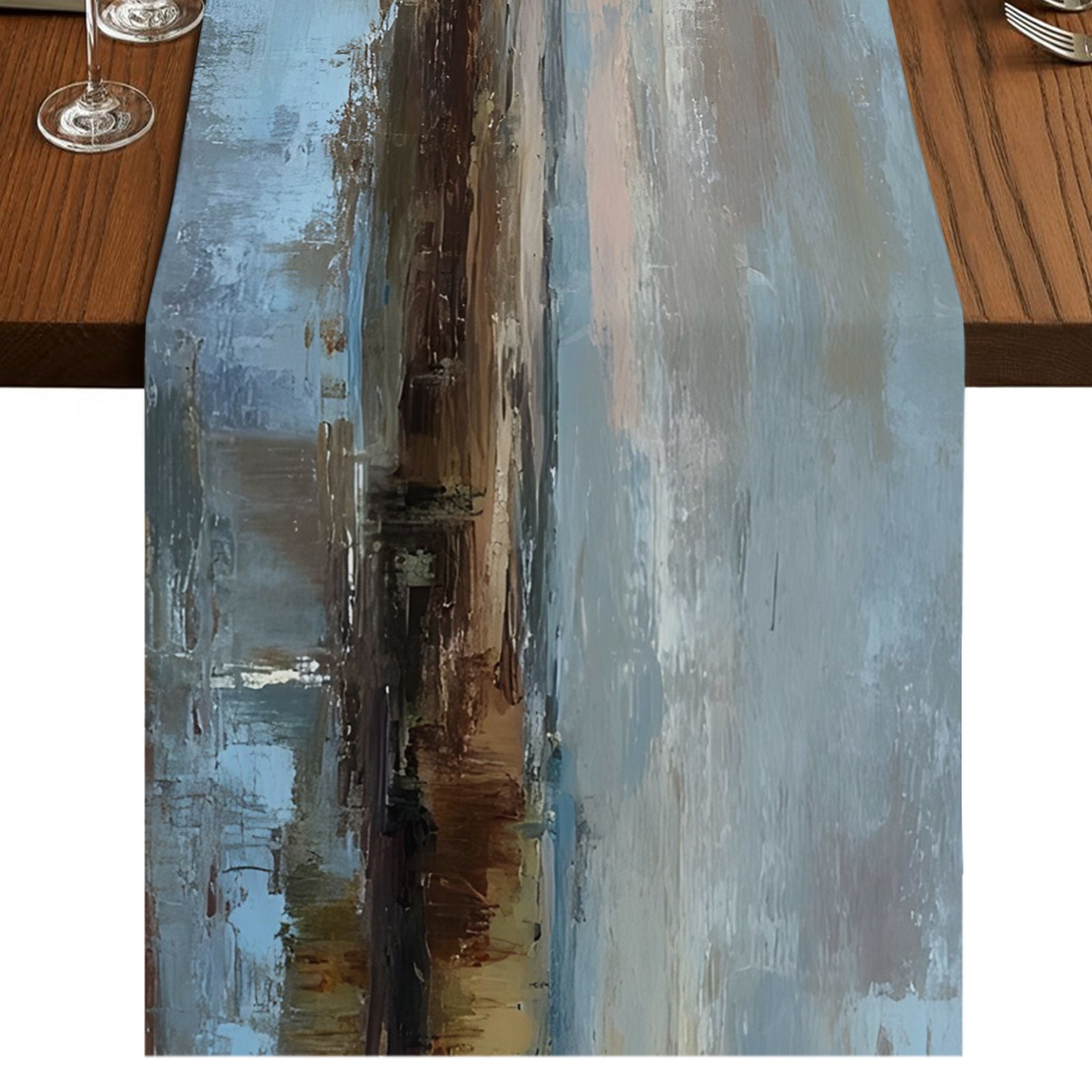 Abstract Brown Burlap Cotton Table Runner 13x108 Inches Long, Winter ...