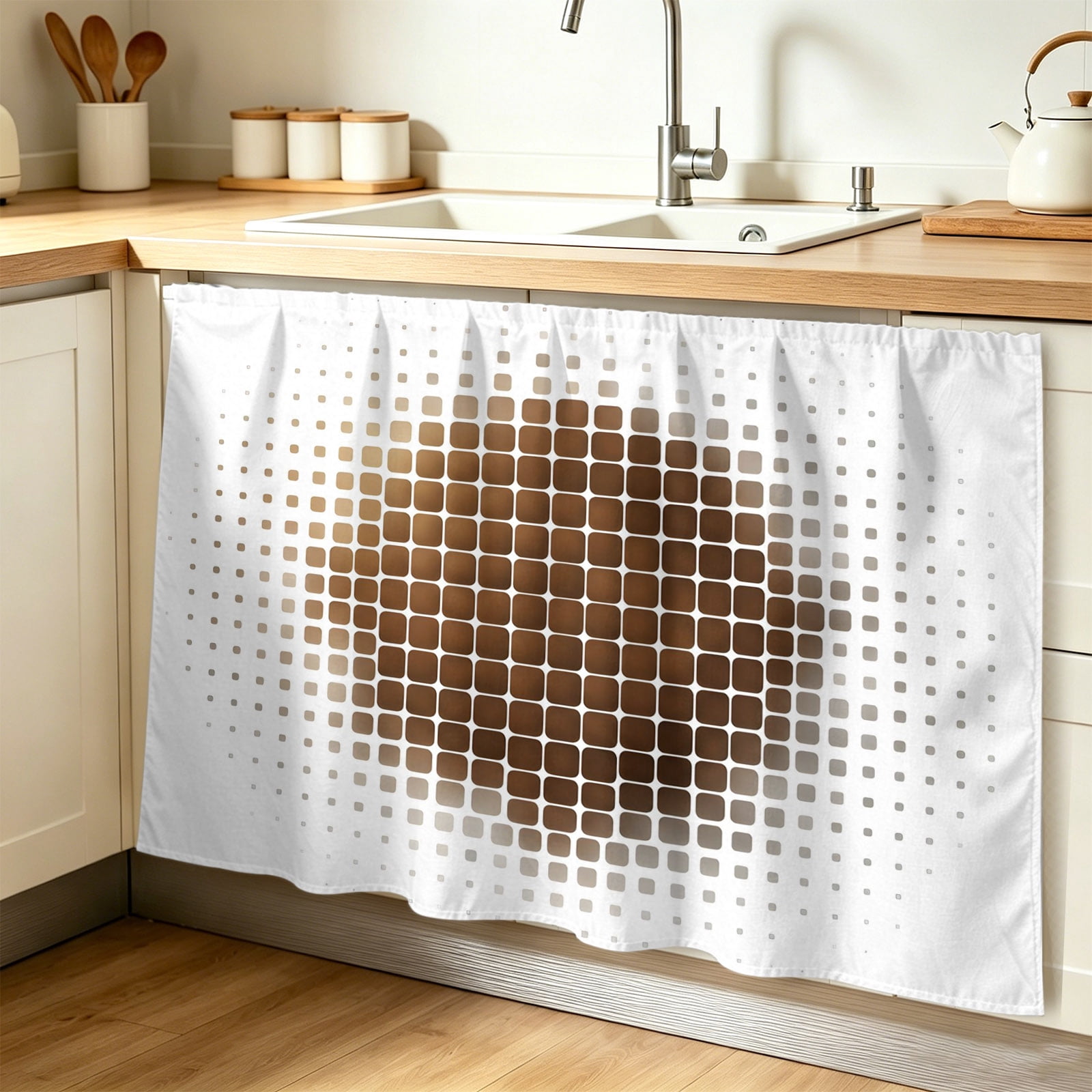 Abstract Brown Cabinet Curtain 28"W x 51"L, Modern Color Block Gradient ...