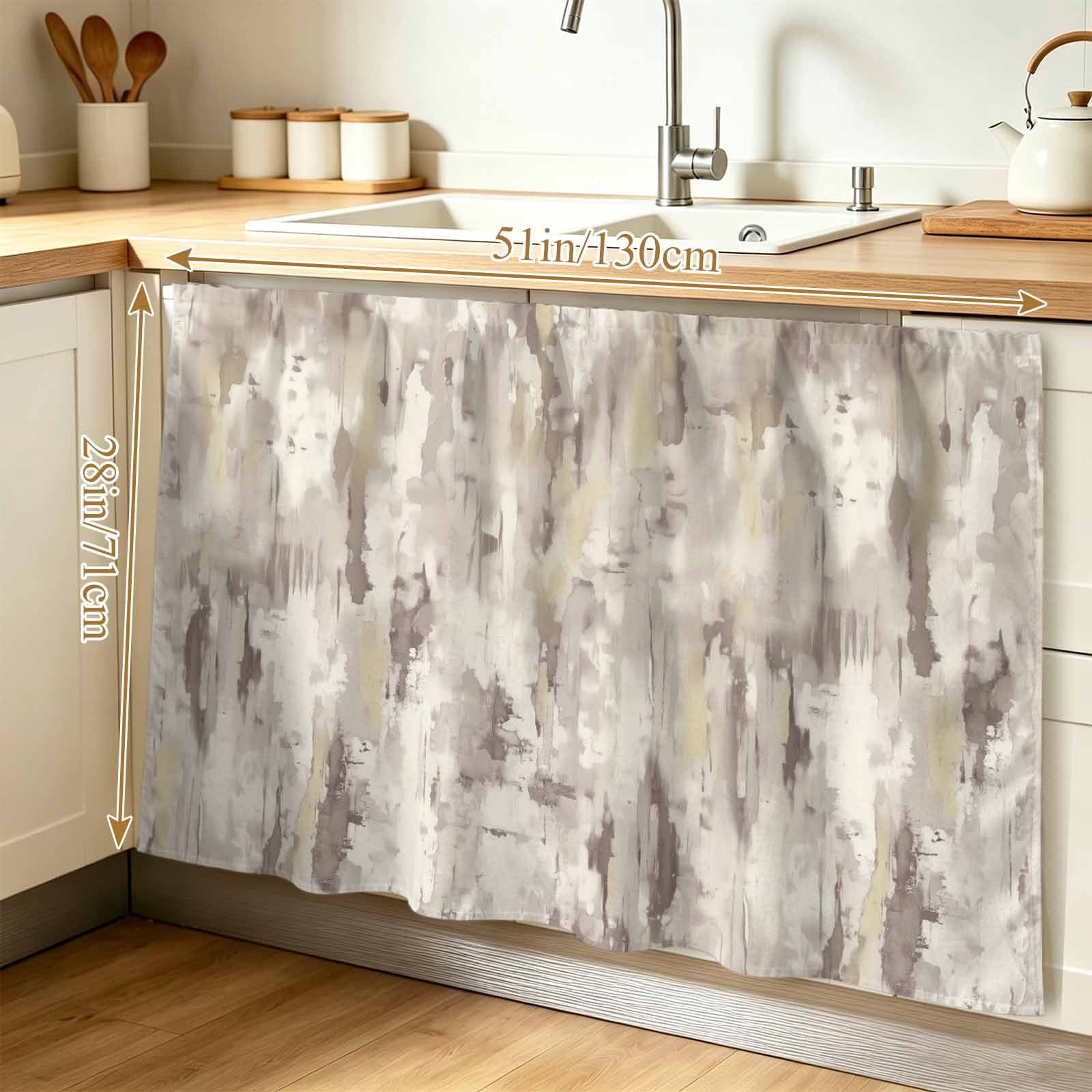 Abstract Brown Cabinet Curtain 28"W x 51"L, Retro Country Rustic Street ...