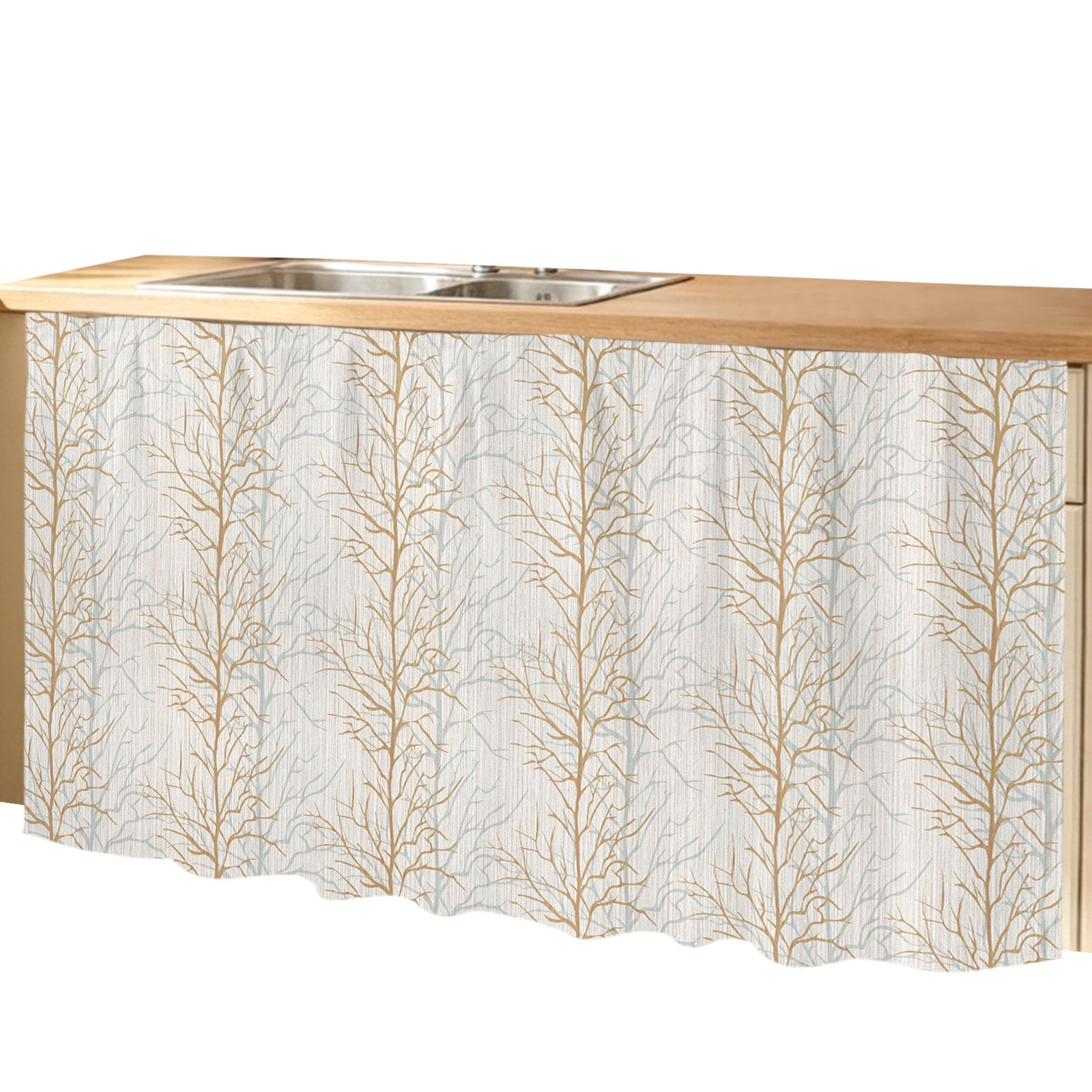 Abstract Brown Cabinet Curtains Tree Branch Pattern Sink Skirt Privacy ...