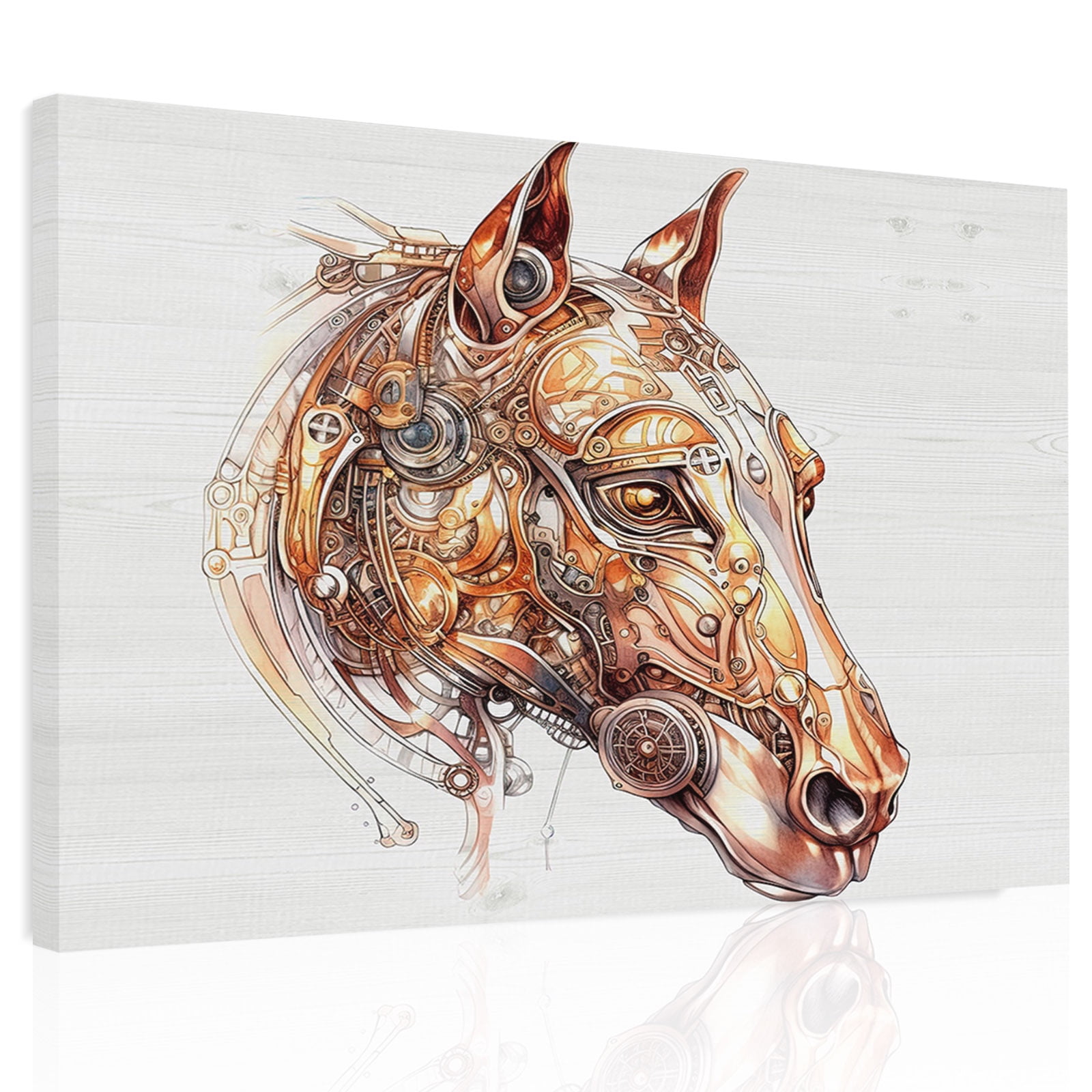 Abstract Brown Canvas Print Wall Art, Mechanical Horsehead Wall Decor ...