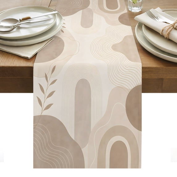 Abstract Brown Cotton Linen Table Runner Boho Botanical Rustic Branch ...
