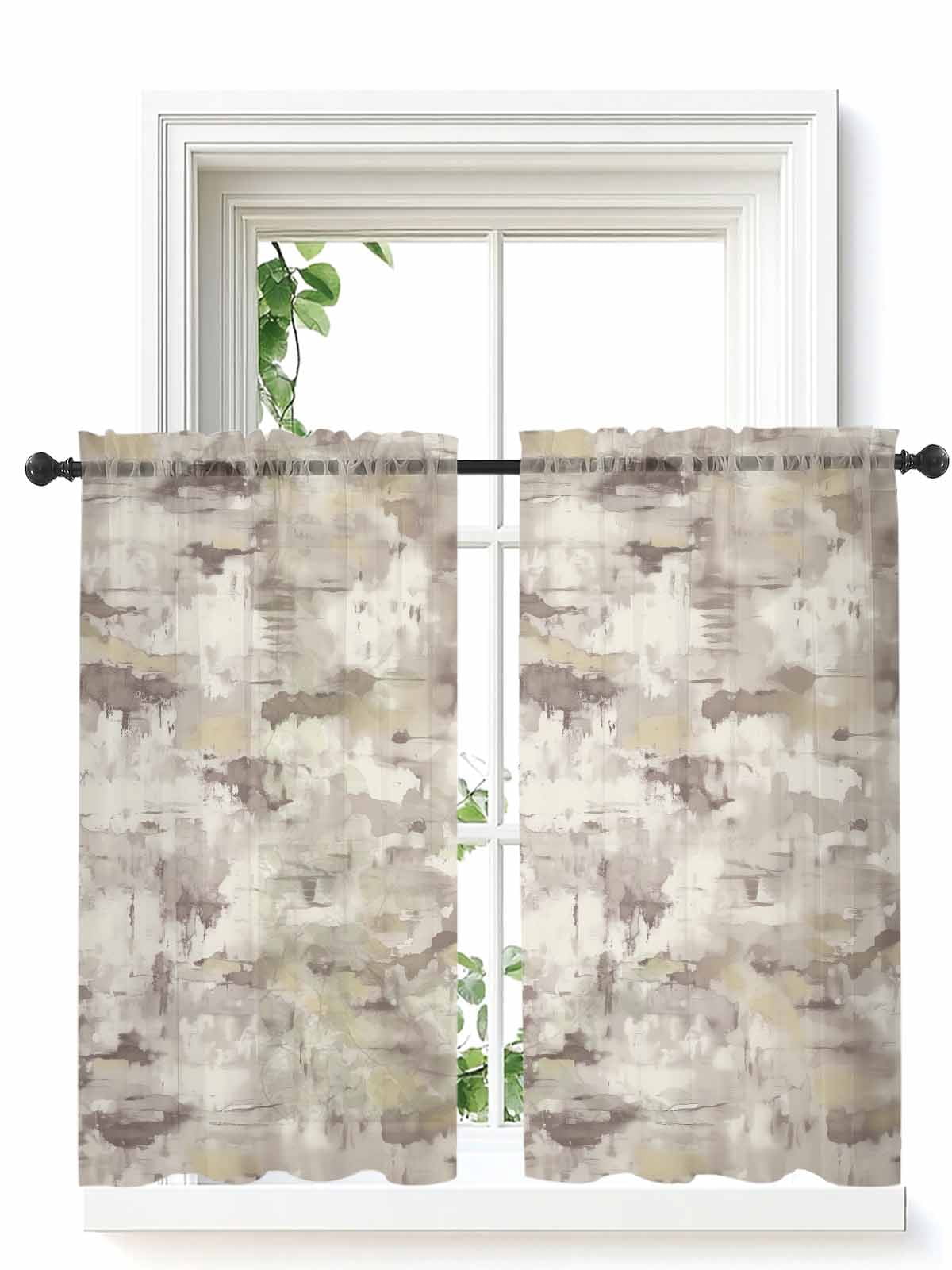 Abstract Brown Curtains 45 Inch Length,Sheer Curtains for Bedroom ...