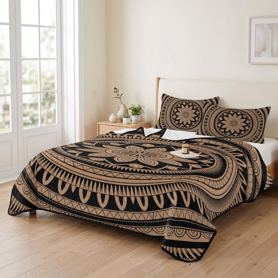 Abstract Brown Flowers 3 Pieces Quilt Set,1 Quilt with 2 Shams,Retro ...