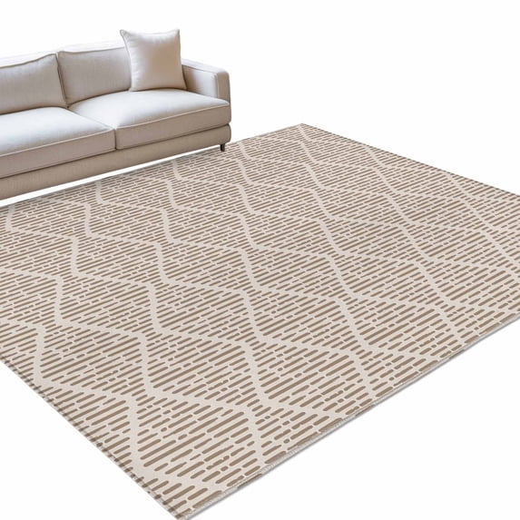 Abstract Brown Geometric 8x10ft Non Slip Area Rug Argyle Stripes Beige ...