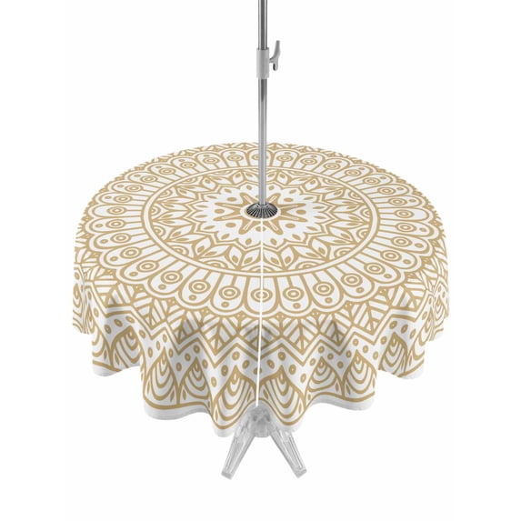 Abstract Brown Geometric Round Outdoor Tablecloth with Umbrella Hole ...