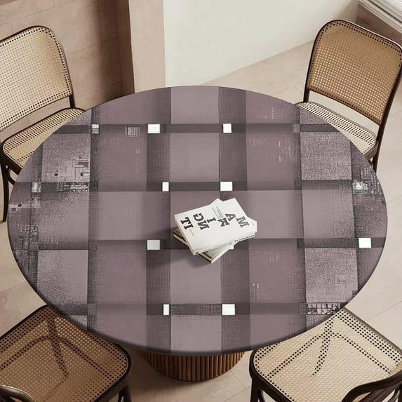 Abstract Brown Grid Pattern Round Table Cover Kitchen Printed ...
