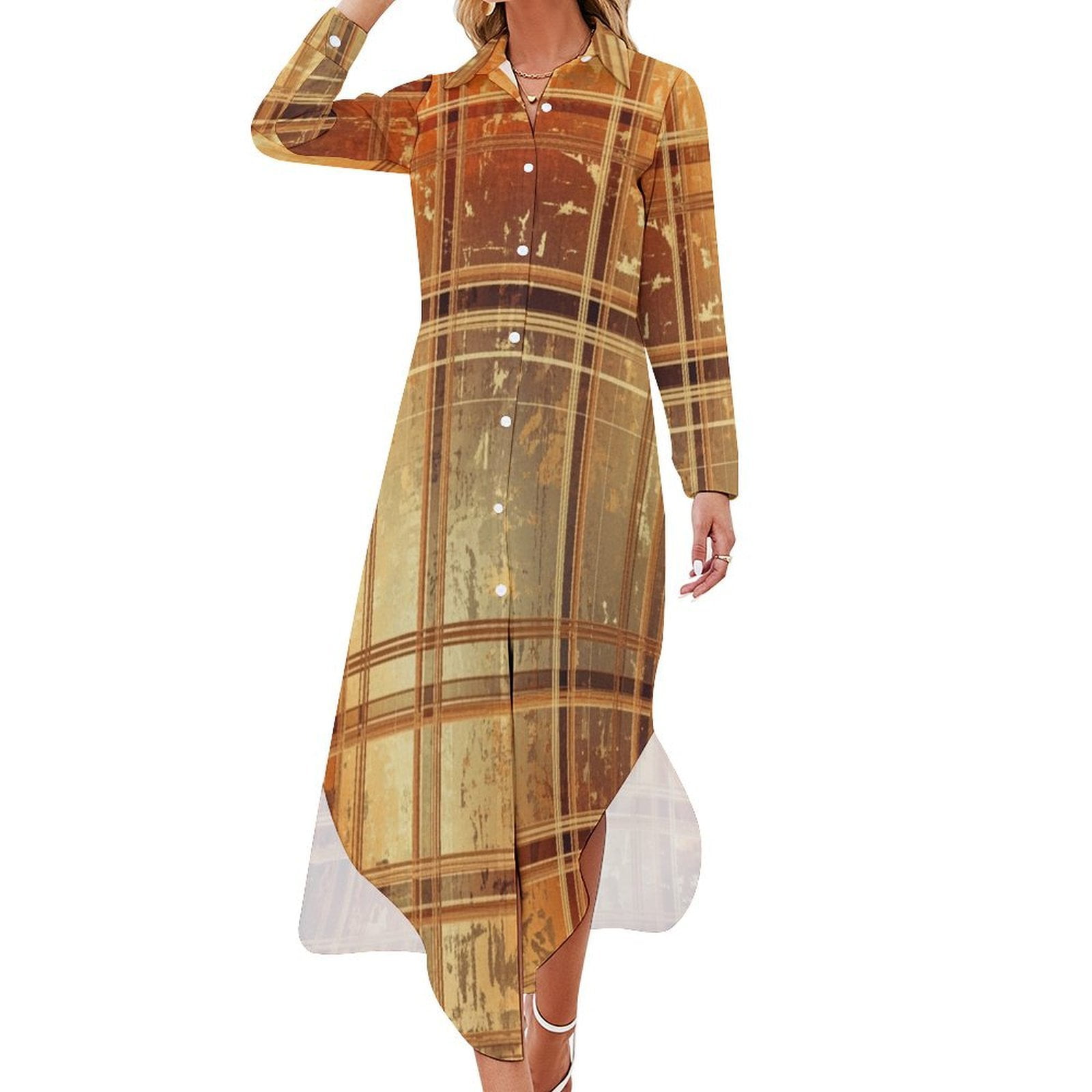 Abstract Brown Grid Textured Background Shirt Dress Long Sleeve Street ...