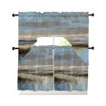 Abstract Brown Kitchen Curtains Set for Windows 3 Piece Cafe Curtains ...