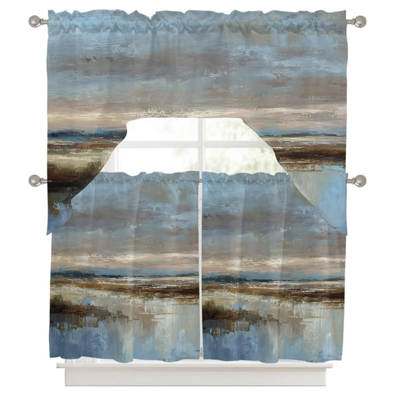 Abstract Brown Kitchen Curtains Swag Valance and Tier Curtains Set 24 ...