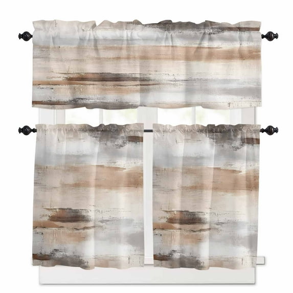 Abstract Brown Kitchen Curtains Valance and Tier Set Gradient Modern ...