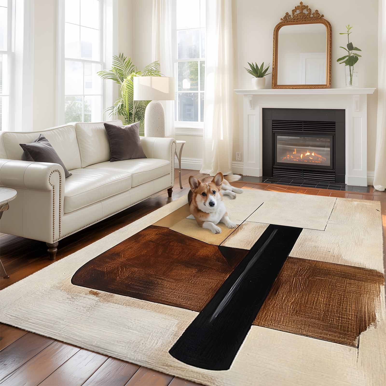 Abstract Brown Large Area Rugs 6x9 ft Geometric Color Block Cylinder ...