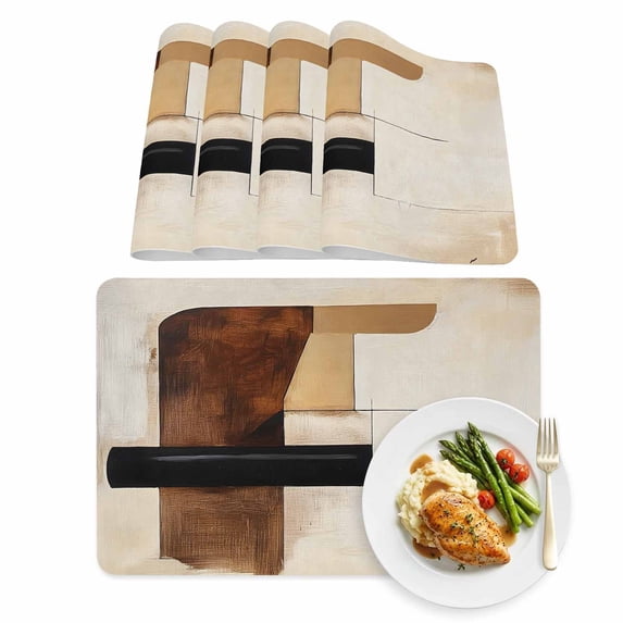 Abstract Brown Leather Placemats Set of 4, 12x18 Inch, Geometric Color ...