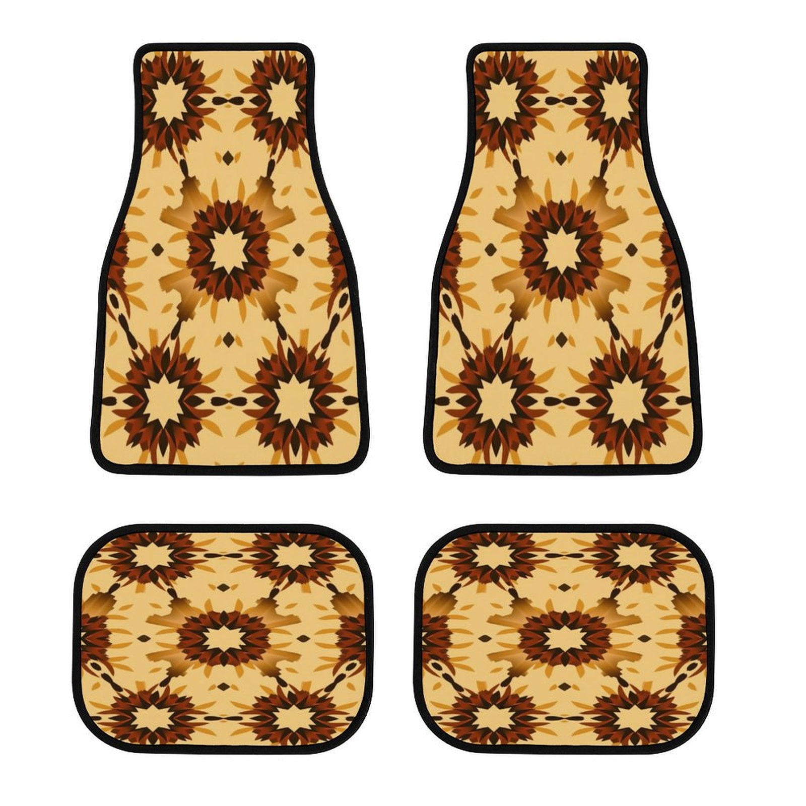 Abstract Brown Orange Starburst Pattern Design Car Floor Mats 4 Pieces ...